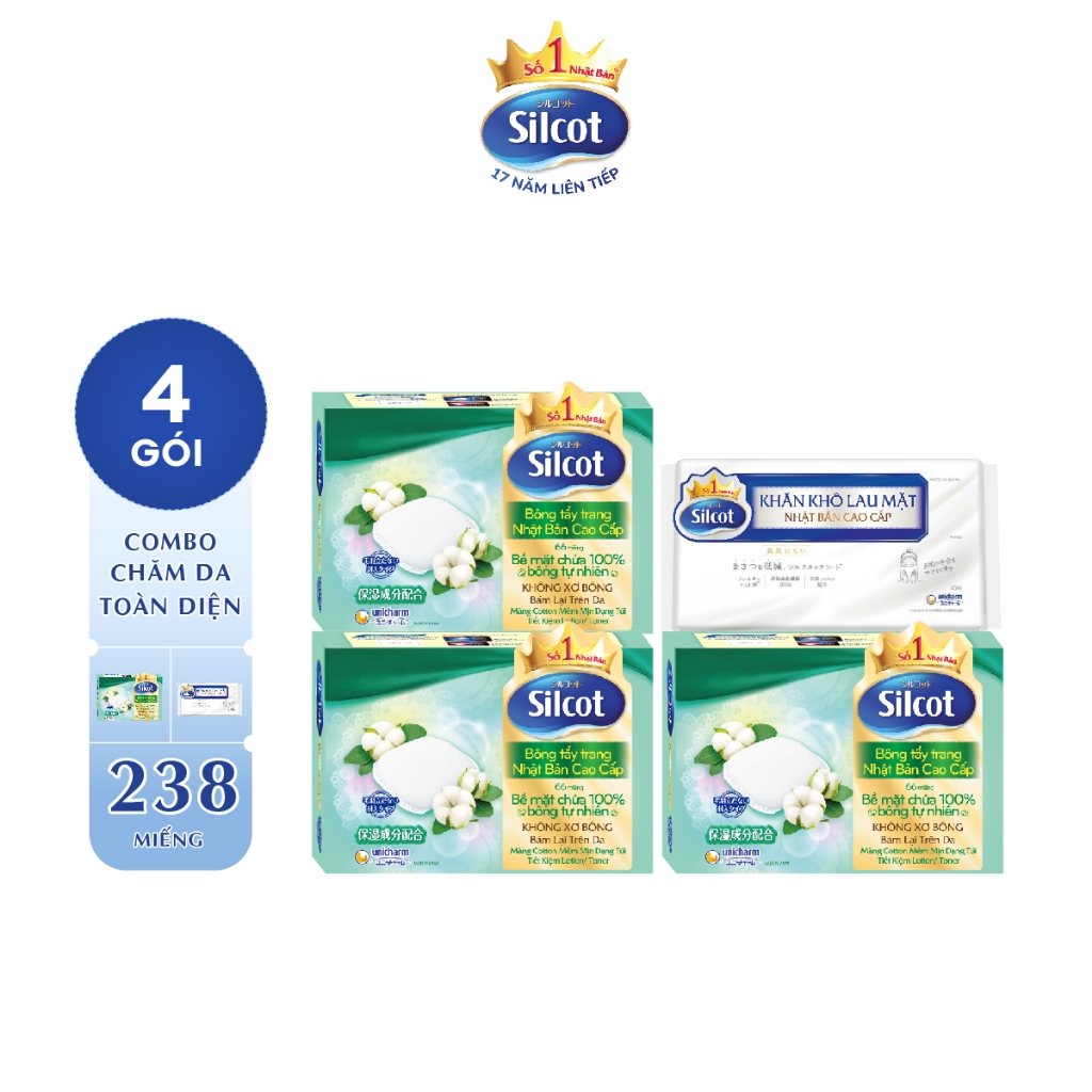 Combo cao cấp chăm da toàn diện gồm 3 hộp bông tẩy trang Silcot 66 ...