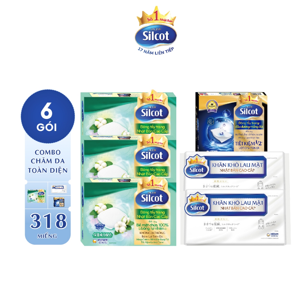Combo Silcot cao cấp chăm da toàn diện: 3 hộp bông tẩy trang 66, 2 gói ...