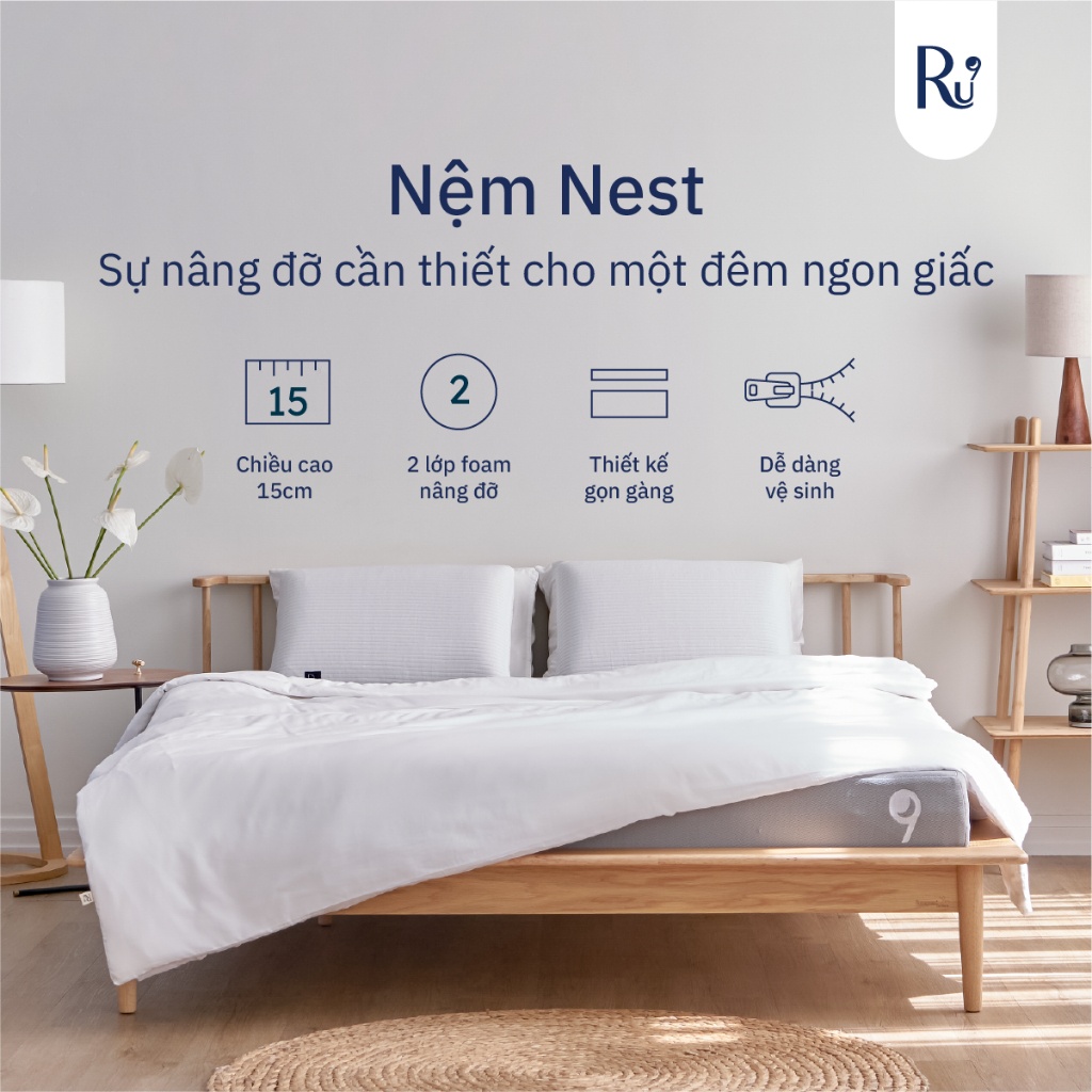 Nệm Foam Cao Cấp Nest Ru9 15cm | Màu Xám | 2 Lớp Foam Nâng Đỡ | Bao Gồm ...