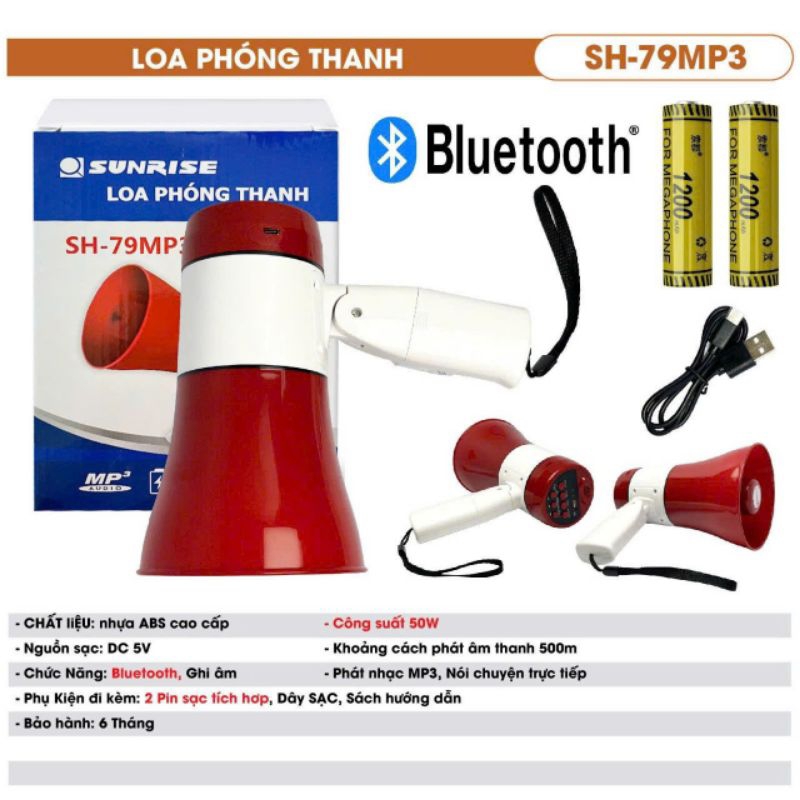 LOA PHÓNG THANH CẦM TAY 50W ĐỌC QUẢNG CÁO ( CÓ CỔNG USB, BLUETOOTH ...