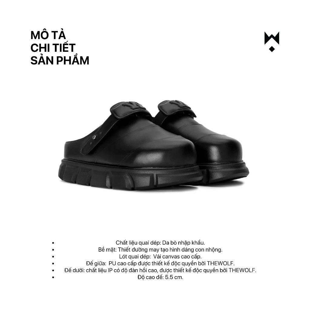 Dép Bánh Mì Tăng Chiều Cao Nam Nữ THEWOLF R&E MULE SANDAL - Đen bóng ...