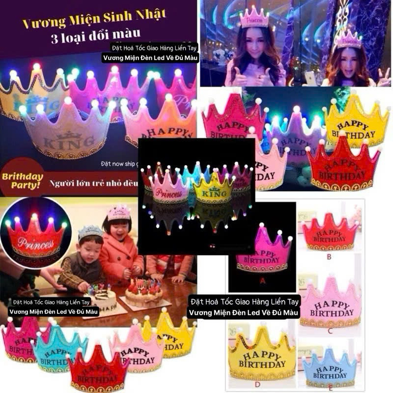 Nón Vương Miện Có đèn led Chữ HPBD vương miện | Shopee Việt Nam