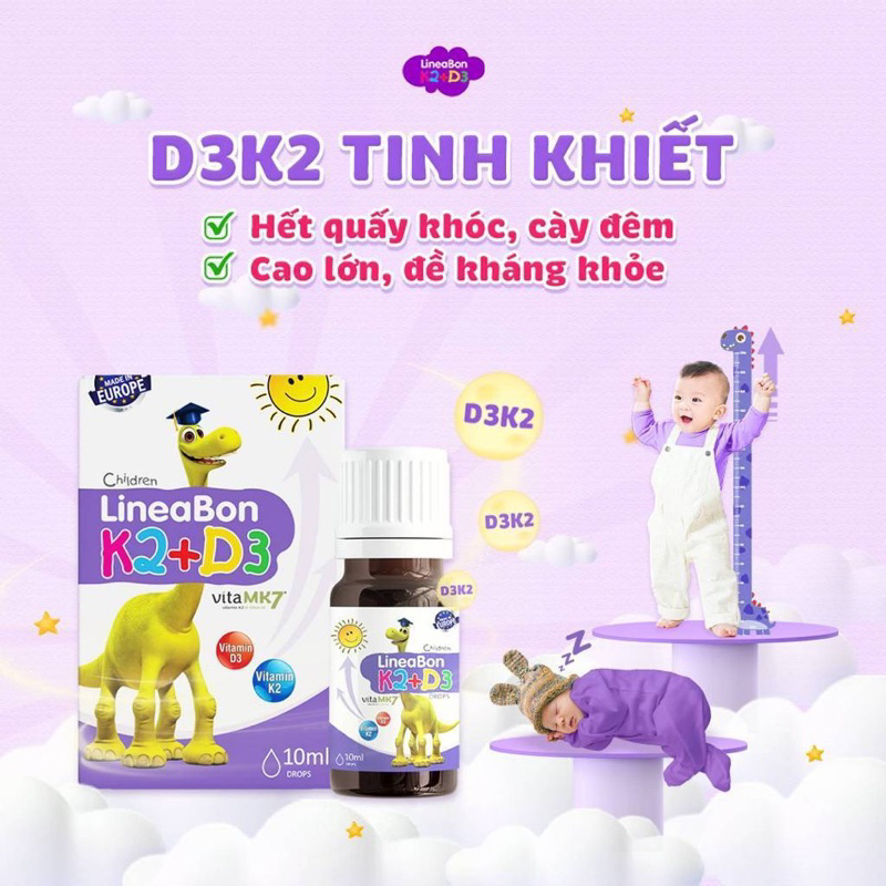 Tích điểm- Vitamin Lineabon k2 d3 bổ sung k2 d3 mk7 giúp tăng khả năng hấp thu canxi cho trẻ Lọ ...