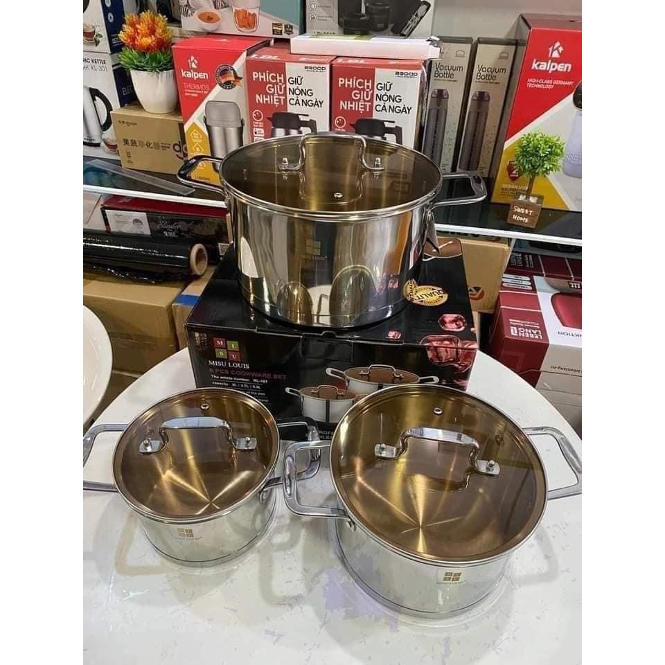 Bộ 3 Nồi Misu Louis Inox 304 Cao Cấp - Bộ Nồi Inox đáy Nguyên Khối Sử ...