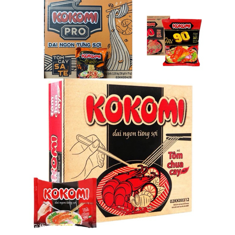 Mì KOKOMI tôm chua cay thùng 30 gói x 65g/90g/75g | Shopee Việt Nam
