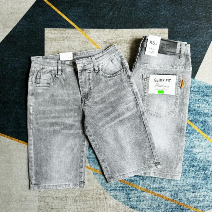 Quần short jean nam XÁM NHẠT trơn, chất vải jean co giãn, thoải mái vận ...