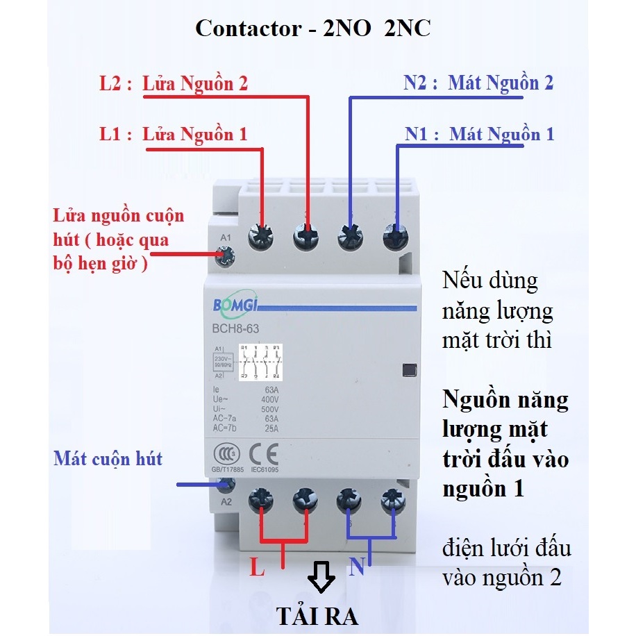 Contactor 100A 2NO 2NC Dùng làm chuyển nguồn không gián đoạn 2 công tơ ...