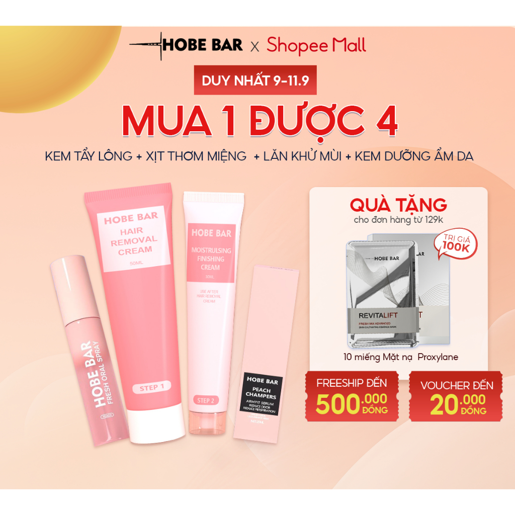 Combo Lăn Khử Mùi 20ML + Kem Tẩy Lông 50g + Xịt Thơm Miệng 20ML HOBEBAR ...