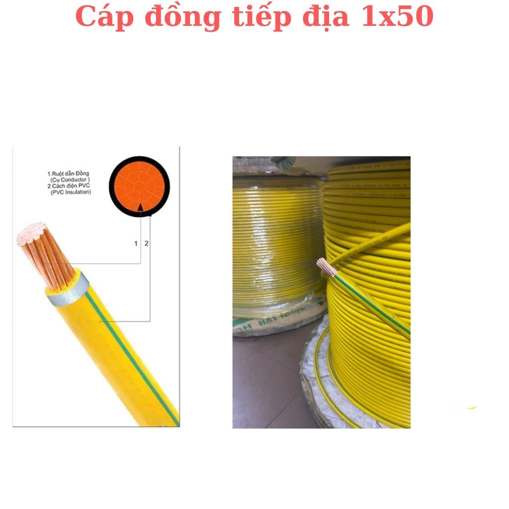 Cáp đồng tiếp địa 1x50, Cáp đồng 50mm2, Cáp dẫn sét M50,Cáp bọc nhựa ...