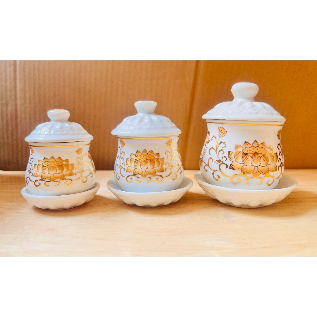 Hũ đựng gạo muối thờ cúng sứ trắng hình SEN 3 cỡ cao: 7cm, 9cm, 11cm | Shopee Việt Nam