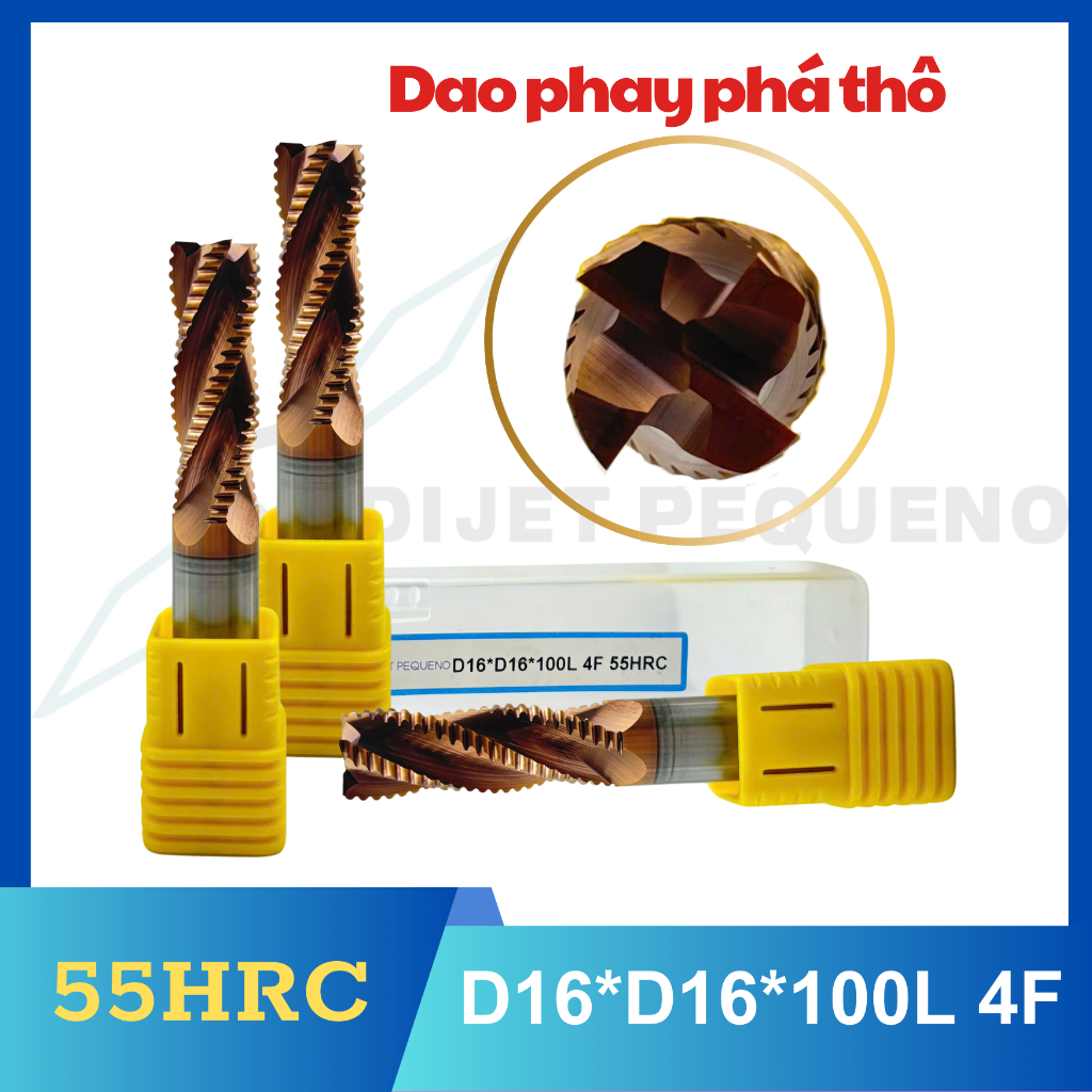 Dao phay phá thô gia công thép D16*D16*100L 4F độ cứng 55HRC, chất liệu hợp kim loại. | Shopee ...