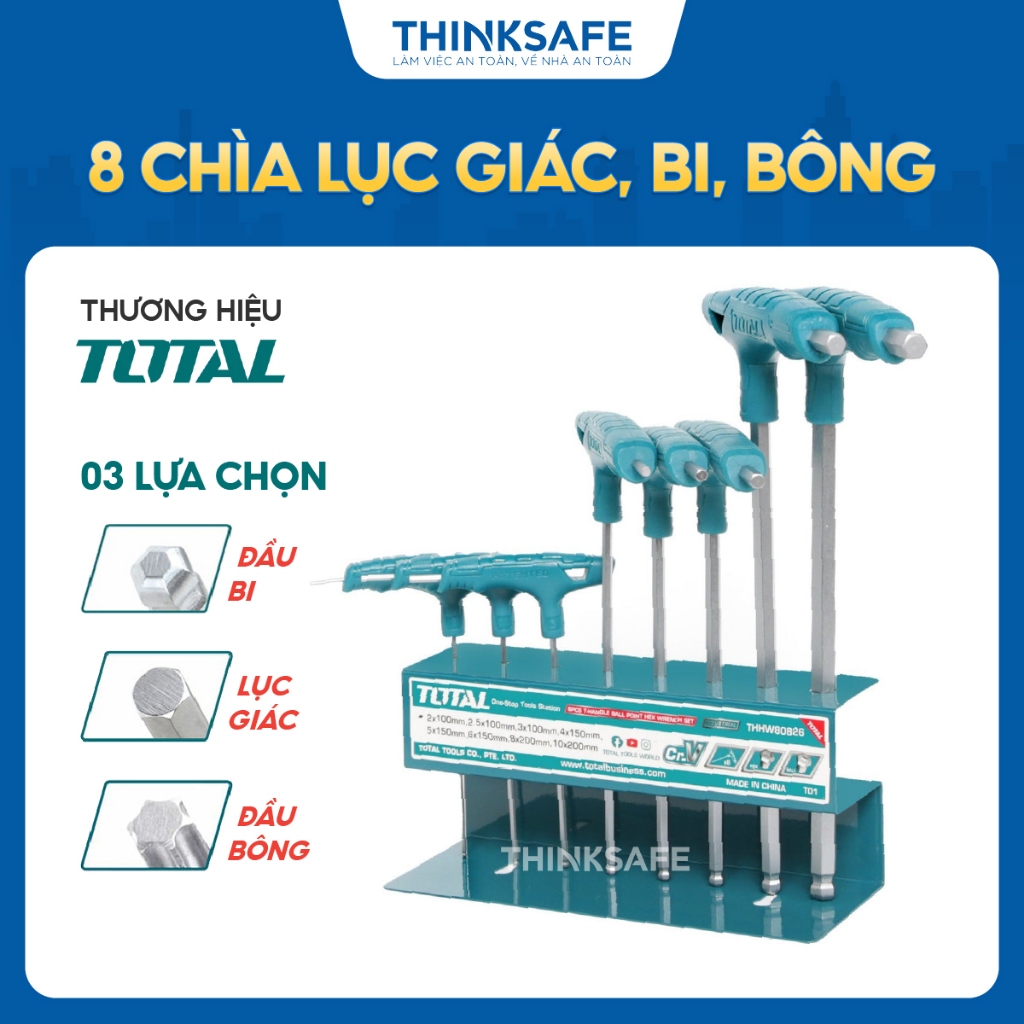 Bộ 8 chìa lục giác thường , bi , bông tay cầm chữ T Total THHW80816 ...