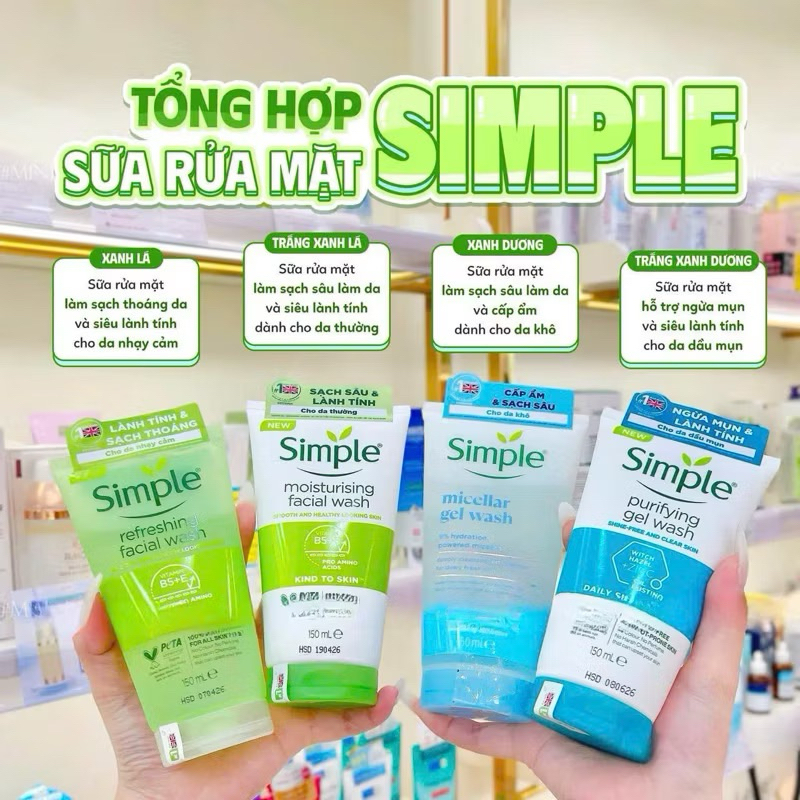 Sữa Rửa Mặt Simple, SRM Simple, Gel Rửa Mặt Cho Da Dầu Mụn Dưỡng Ẩm Da ...