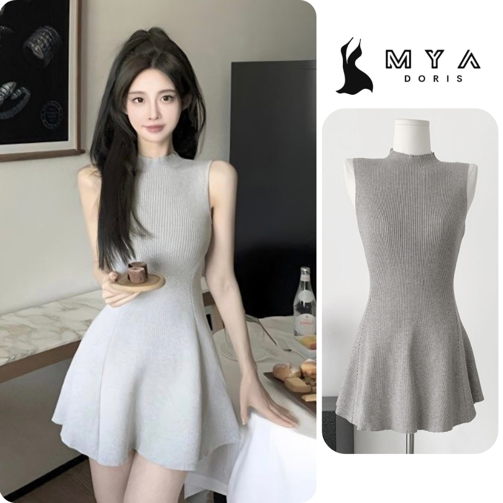 Váy len dệt kim sát nách cổ cao MYA, váy body len trơn kiểu dáng chữ A ...