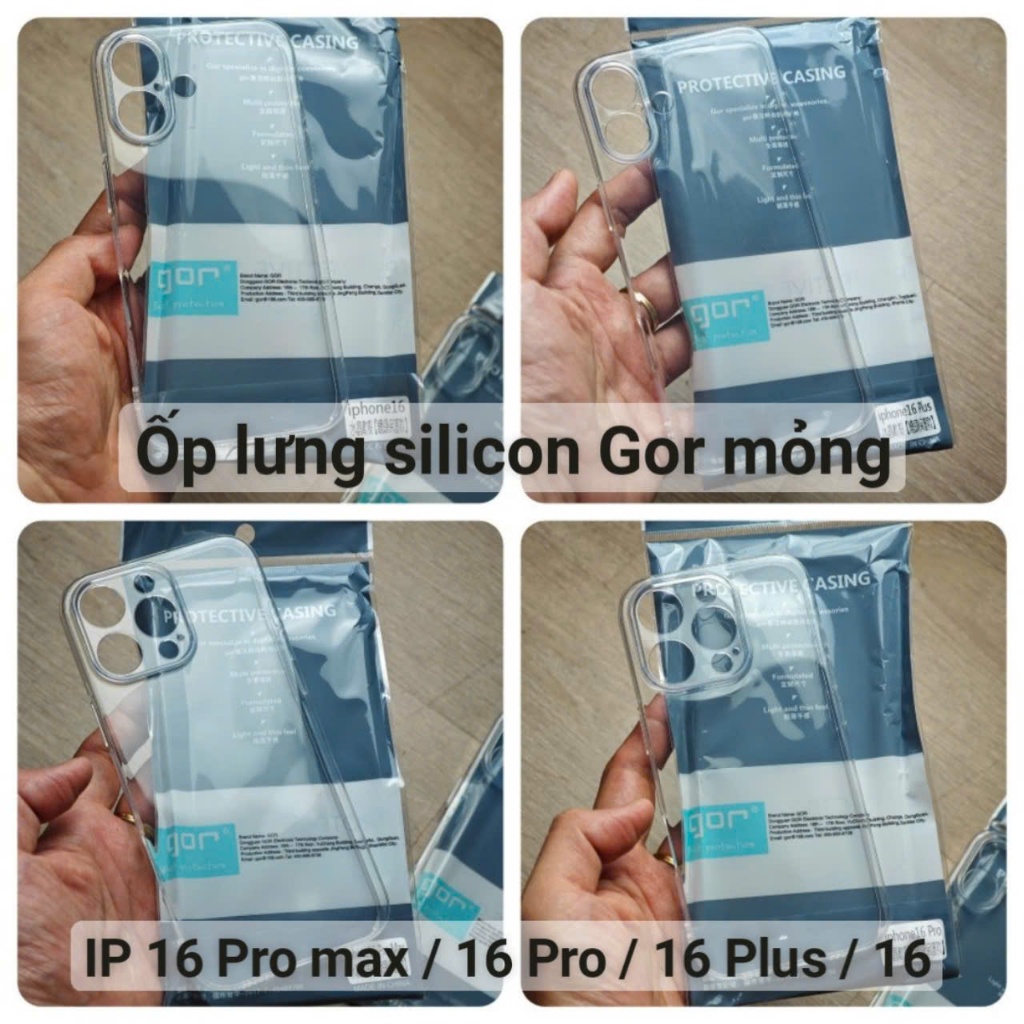 Ốp lưng dẻo silicon Gor siêu mỏng IP 16 Pro max / 15 Plus 14 13 mini 12 ...