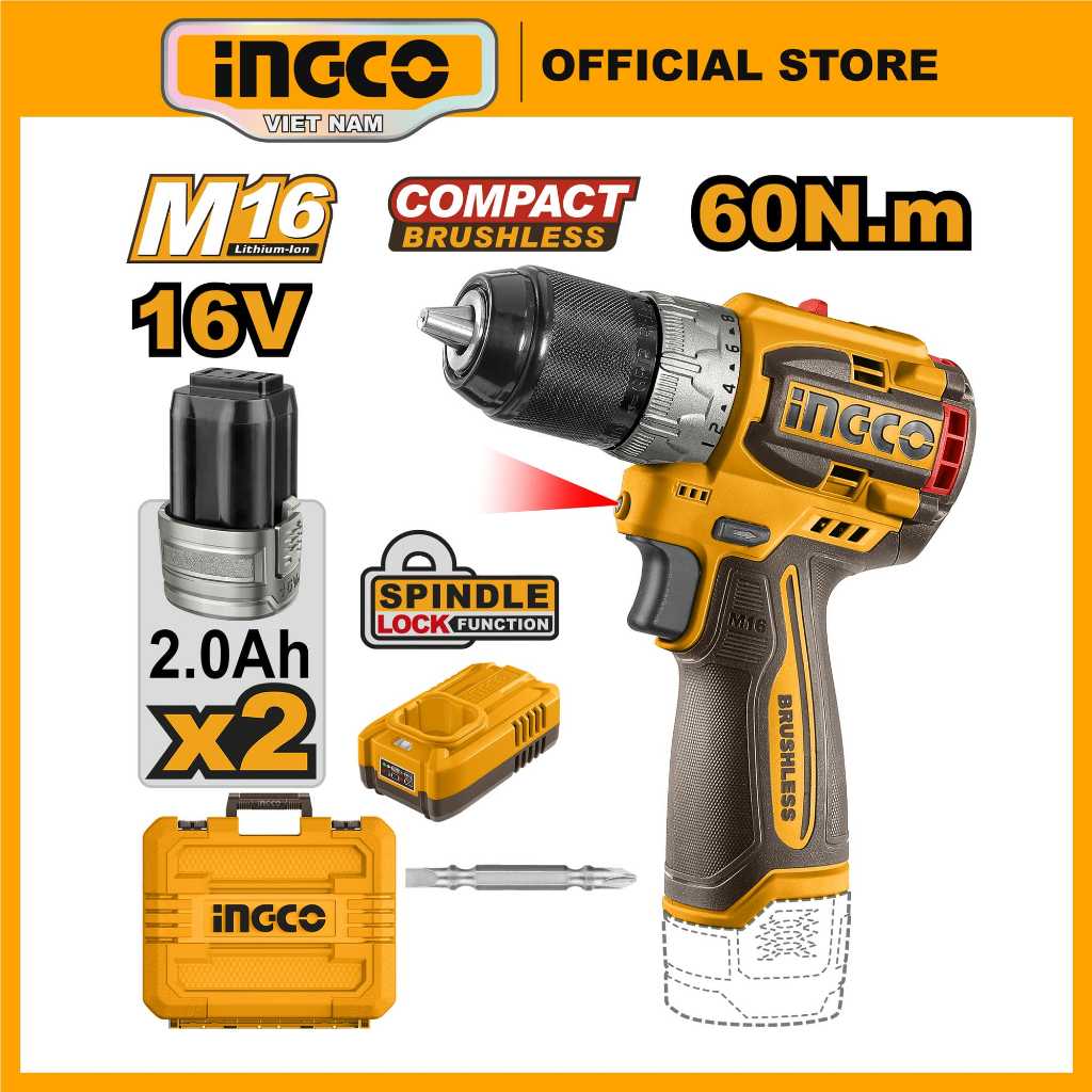 Máy khoan motor không chổi than hệ pin 16V INGCO CDLI16682 60Nm ...