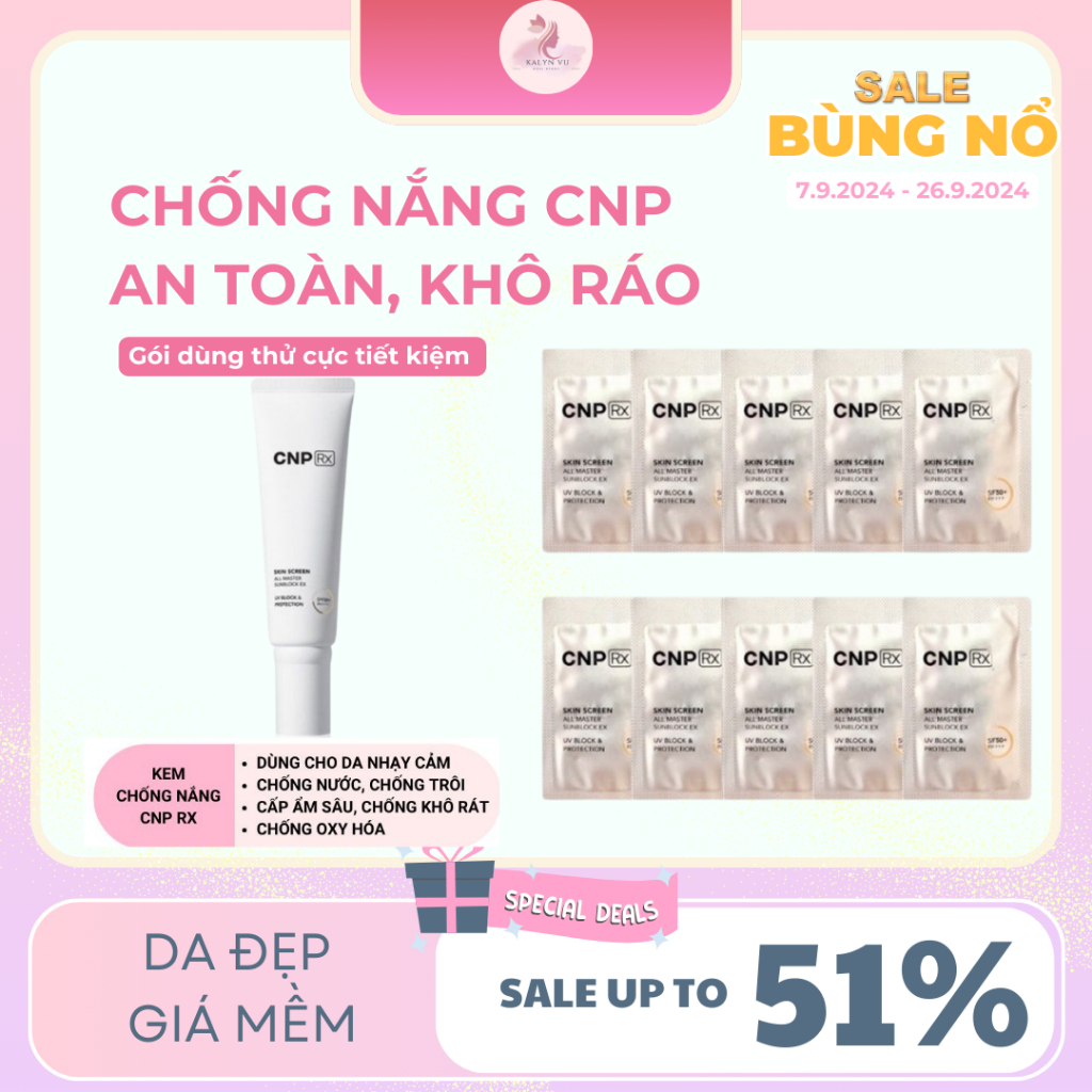 5 Gói Sample Kem chống nắng vật lý chống nước CNP thấm nhanh mỏng nhẹ tự nhiên-CNP RX Skin ...