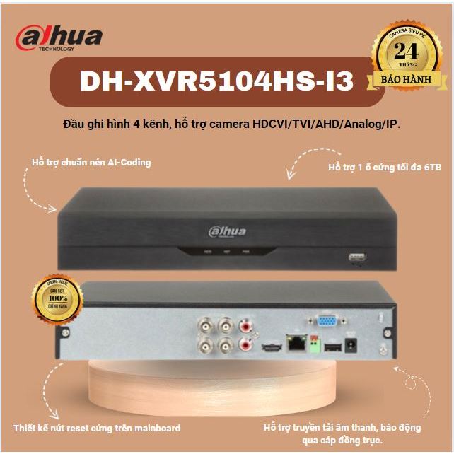 Đầu ghi hình HDCVI AI 4 kênh DAHUA DH-XVR5104HS-I3, chuẩn nén AI-Coding ...