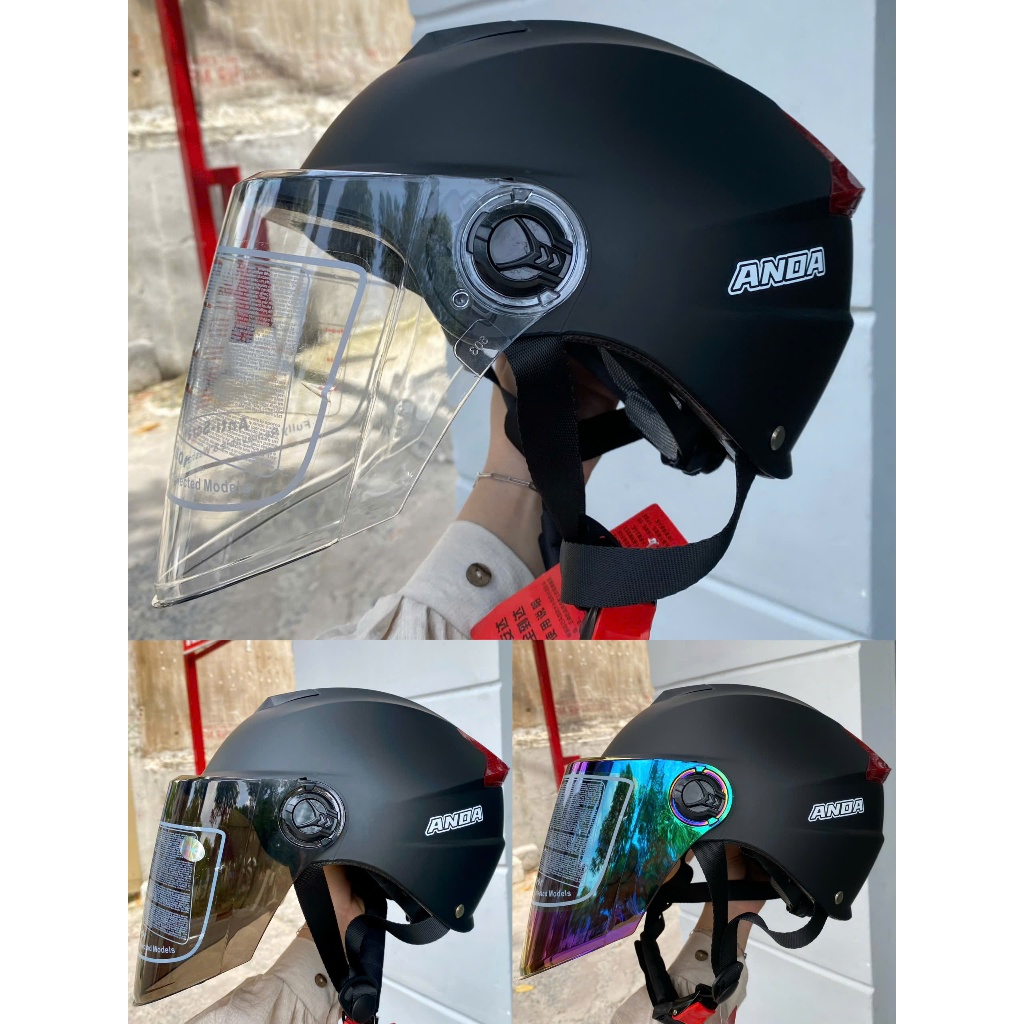 Nón Bảo Hiểm Nửa Đầu ANDA HELMET Màu Đen Nhám Cực Đẹp,Chính Hãng Kính ...