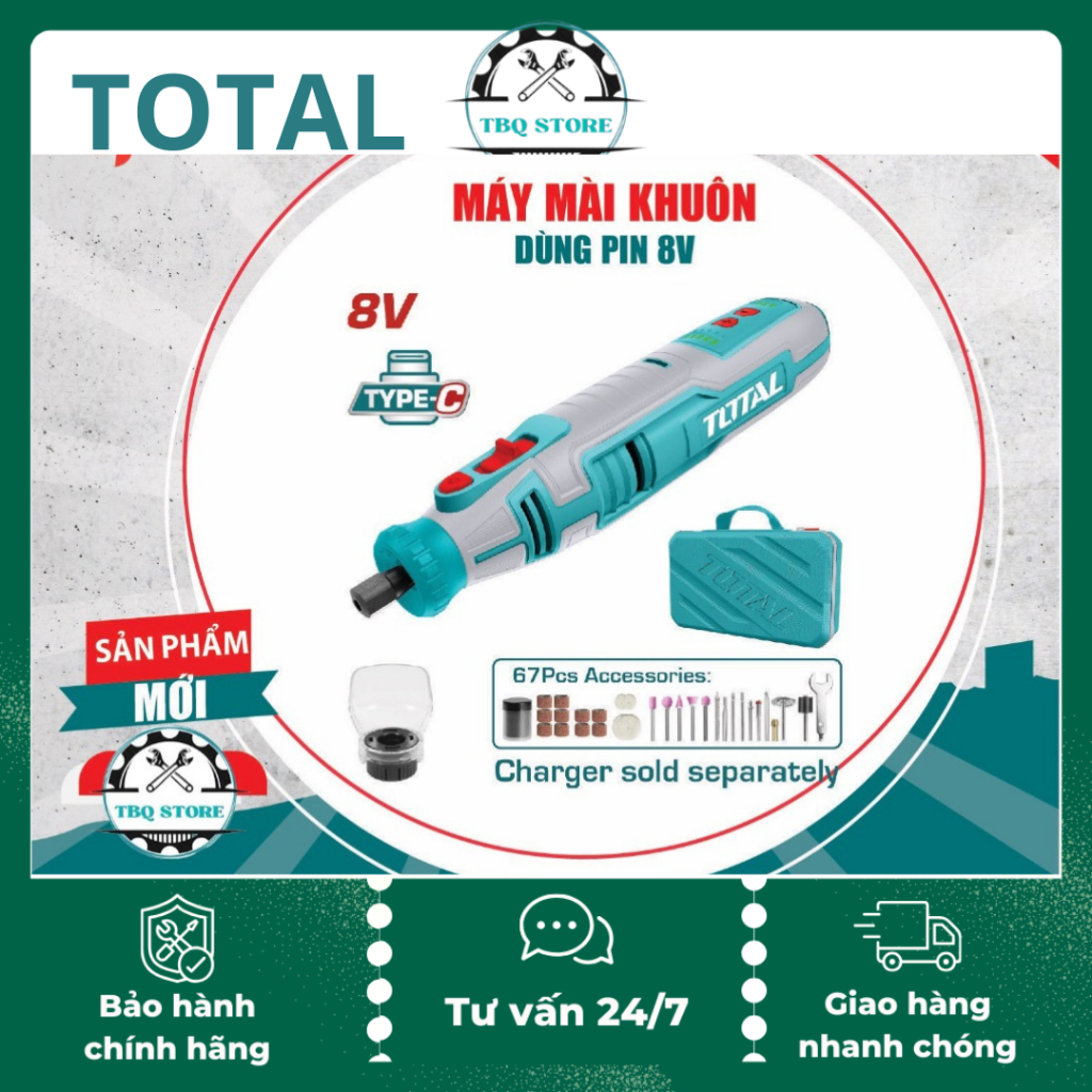 Máy Mài Khuôn Dùng Pin 8V Total TMGLI0801 - Tốc Độ 5000-28000 v/p, Kèm ...