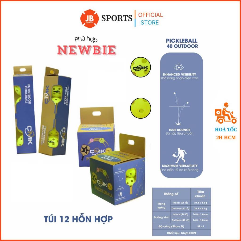 Bóng Pickleball CMK 40 Lỗ/ 26 Lỗ Outdoor, Hộp 8 Quả/4 Quả Banh ...