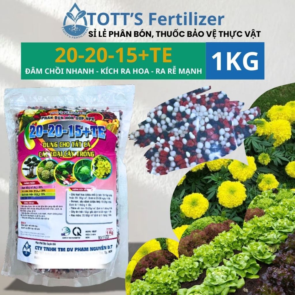 Phân bón NPK 20-20-15 TOTT's fertilizer dùng cho hoa cây cảnh gói 1kg ...