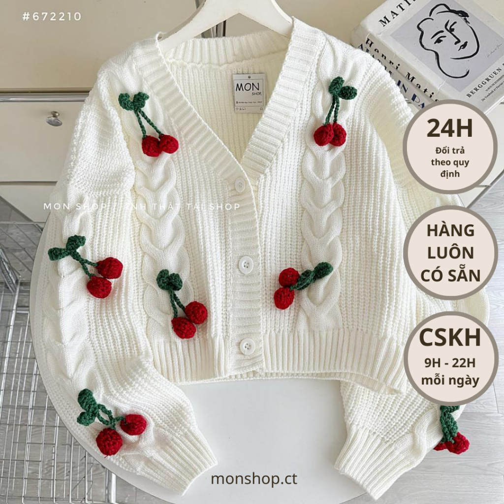 Áo cardigan len cherry 3 nút #672210 | Shopee Việt Nam