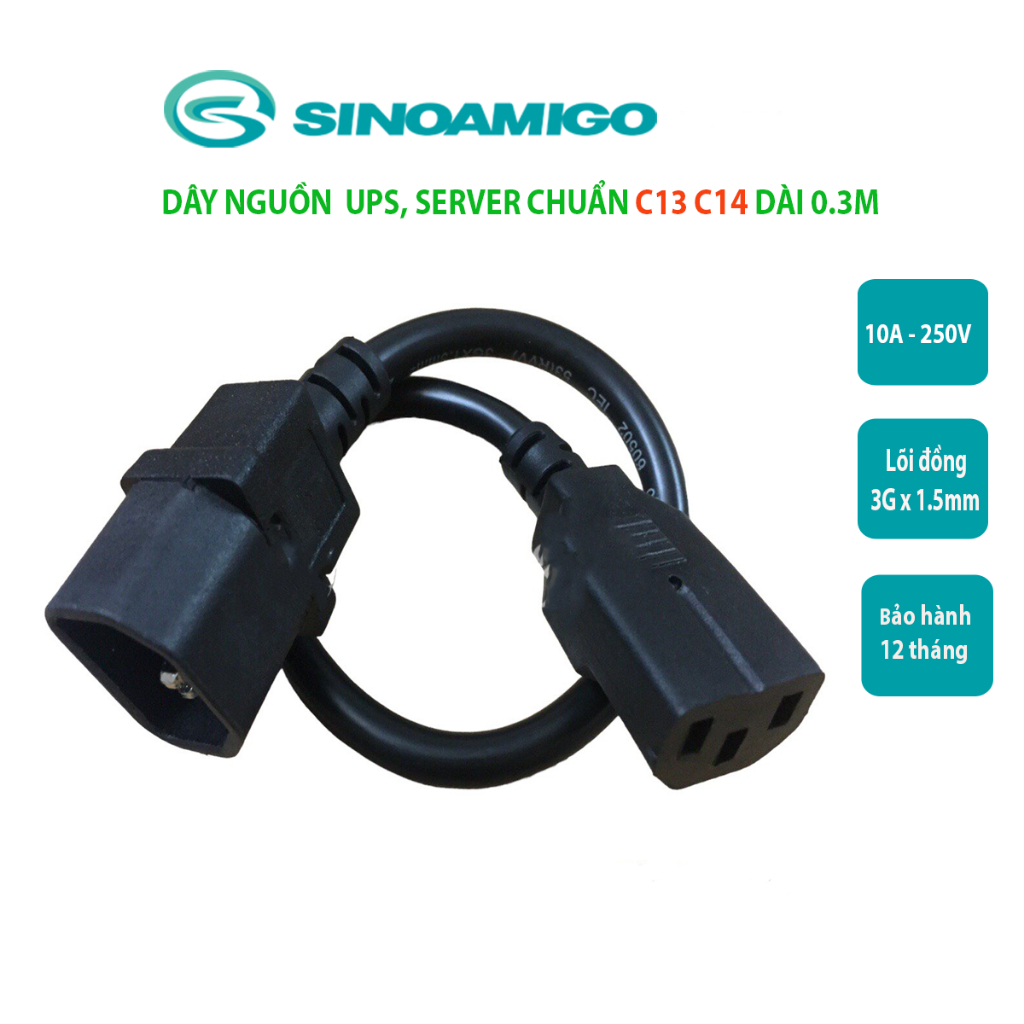 Dây nguồn UPS, PDU, server chuẩn C13 C14 dài 0.3m, 1m, 1,5m, 1.8m, 2m, 3m, 4m.Lõi đồng 3Gx1.4mm ...