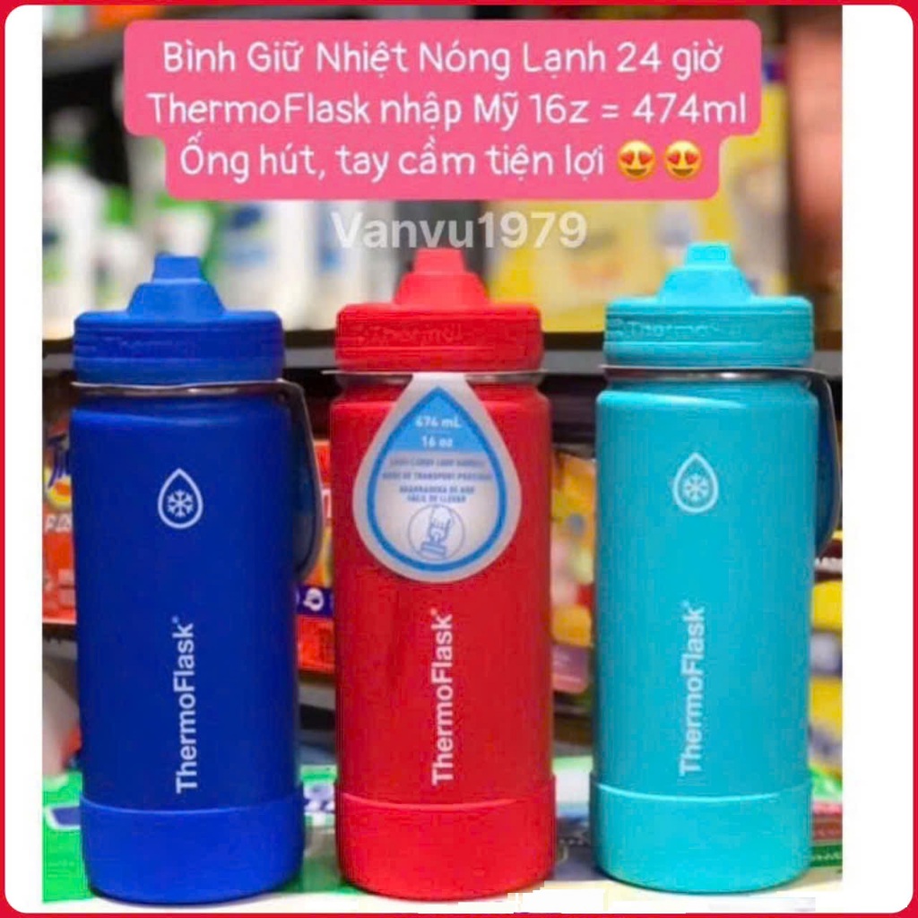 ️ [Q.3] Bình Giữ Nhiệt ThermoFlask 474ml nhập Mỹ giữ Lạnh 24 giờ bình nước em bé đi học có quai ...