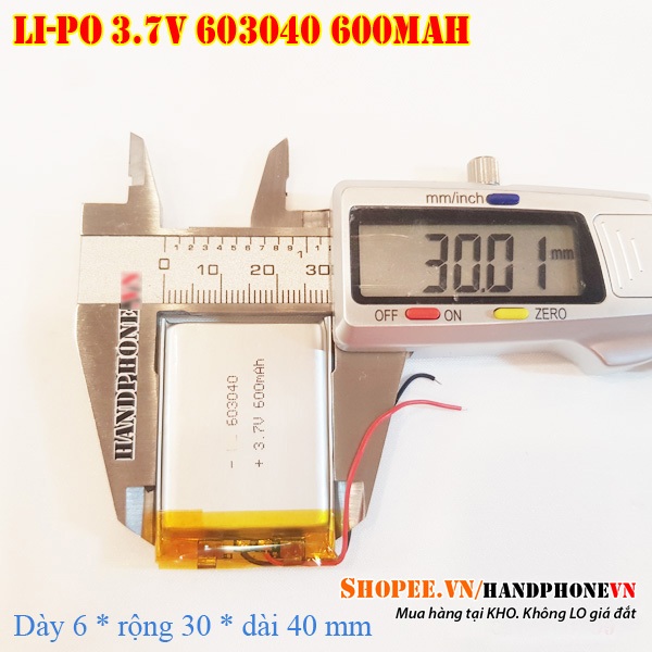 Pin Li-Po 3.7V 600mAh 603040 (Li-Polymer) cho điện thoại, loa Bluetooth ...