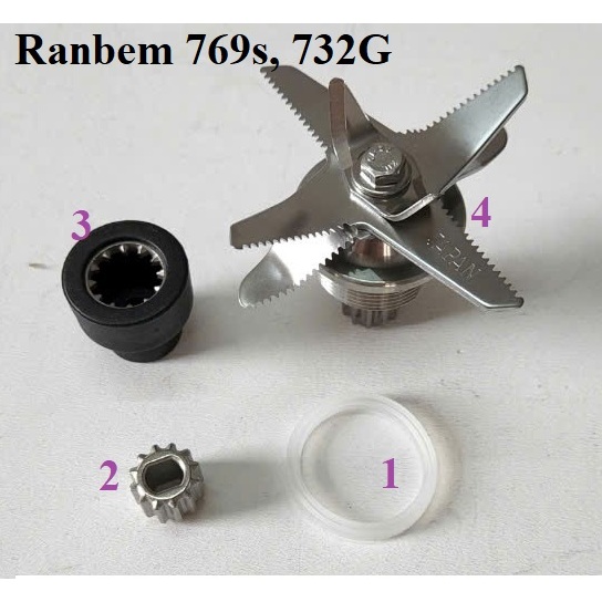 Phụ kiện máy làm sữa hạt Ranbem 769S 732G: cụm dao, đai siết, nấm, khế ...
