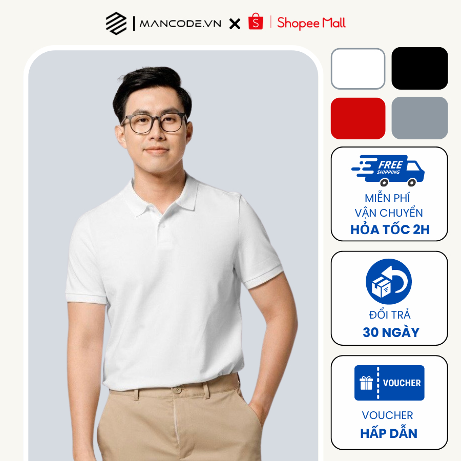 Áo Polo Nam MANCODE Trơn Cổ Dệt chất cotton co giãn AT04 | Shopee Việt Nam