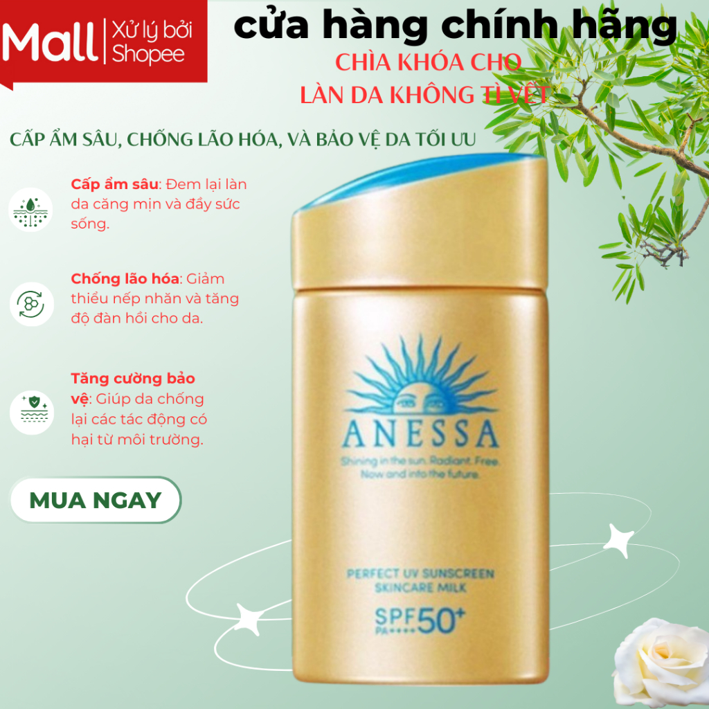 Kem chống nắng Anessa Perfect UV Sunscreen Skincare Milk SPF 50+ PA++++ 60ml Nhật | Shopee Việt Nam