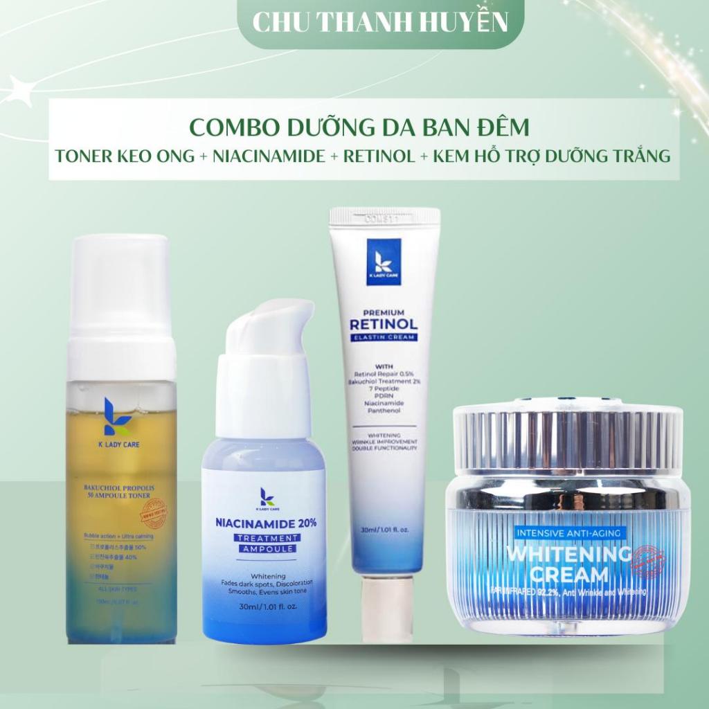 Combo Toner Keo Ong 150ml + Niacinamide 30ml +Kem Retinol PDRN 30ml + Kem hỗ trợ dưỡng trắng ...