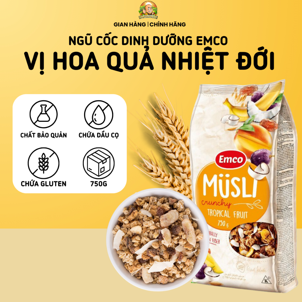 Ngũ Cốc Dinh Dưỡng Emco vị Hoa Quả Nhiệt Đới Giòn 750g (Crunchy Müsli ...