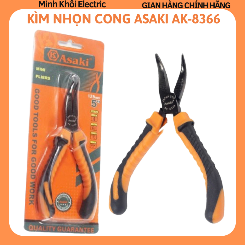 Kìm nhọn cong Asaki AK-8366,kìm nhọn mỏ vuông cong 6 inch,kìm mũi cong ...