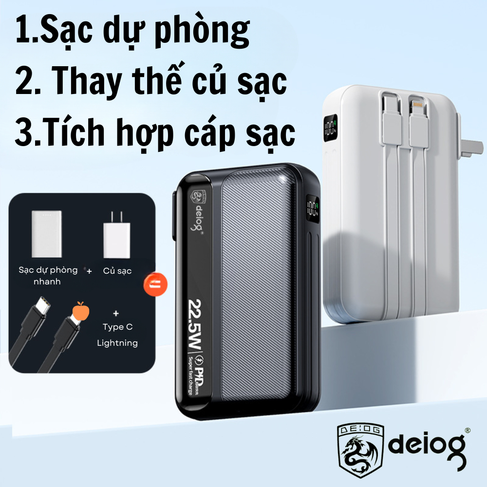 [Hỏa tốc HCM] Sạc dự phòng chính hãng Deiog Dy-101 20000mah kèm dây sạc ...
