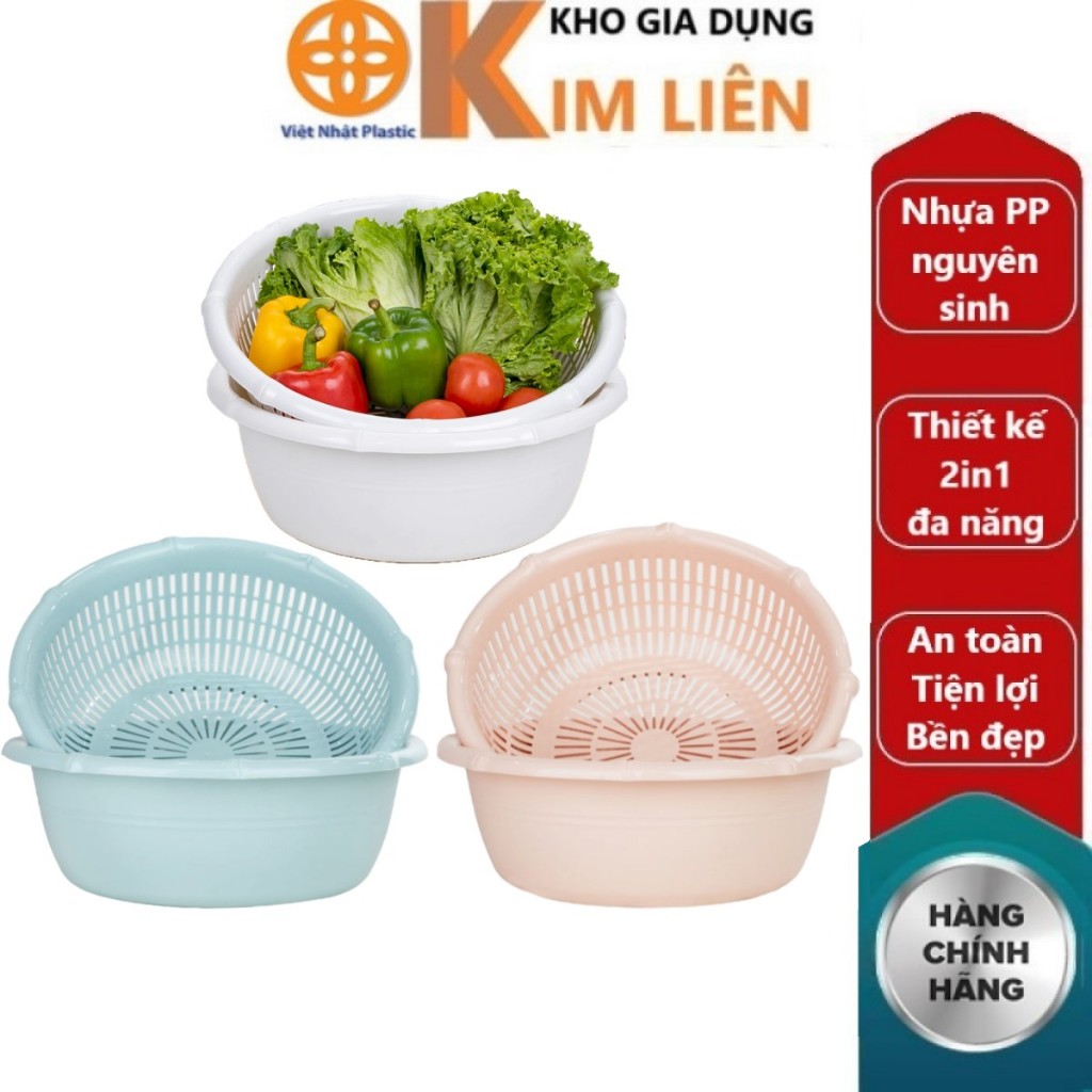 Bộ thau rổ tròn HOKORI nhựa VIỆT NHẬT cao cấp - Vân đốt trúc - Rửa rau ...