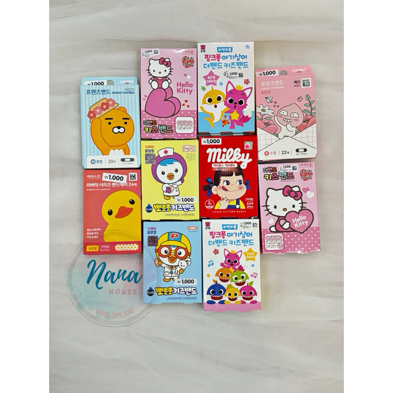 Băng Keo Dán Cá Nhân Hàn Quốc nhiều hình cute Kitty, Pink Fong, Popporo ...