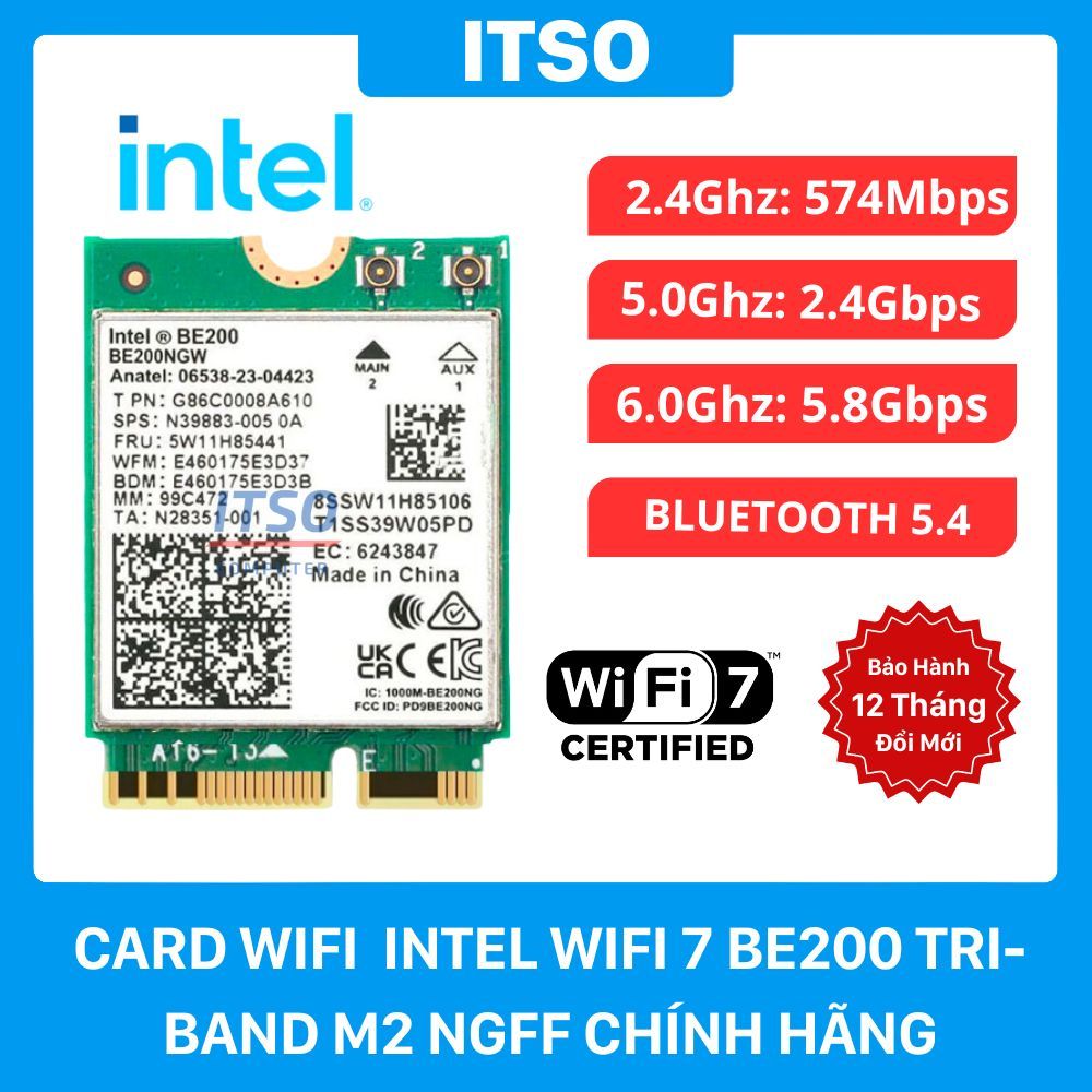 Card WIFI Intel WIFI-7 BE200 khe M2 NGFF chính hãng | Shopee Việt Nam