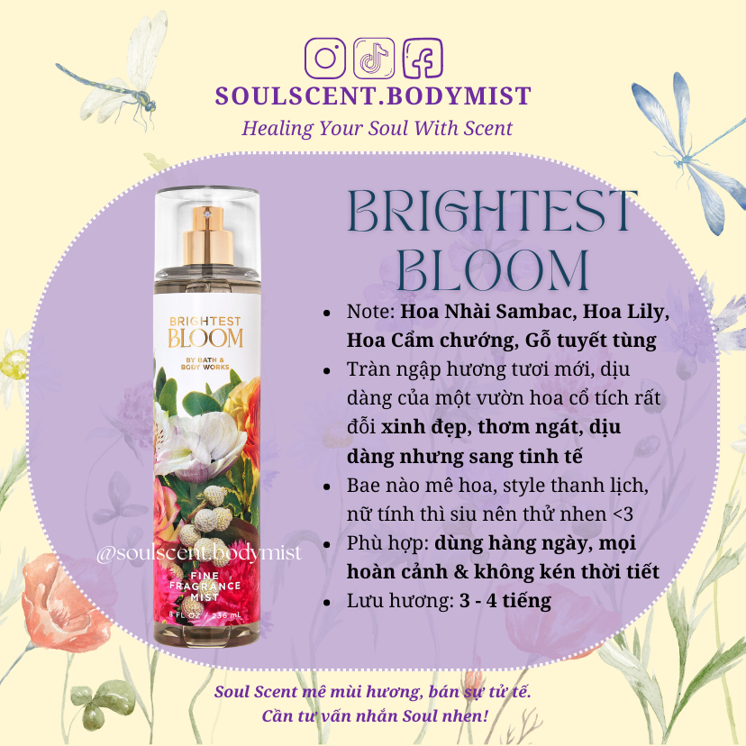 BRIGHTEST BLOOM Body mist xịt thơm nước hoa toàn thân Bath and Body ...