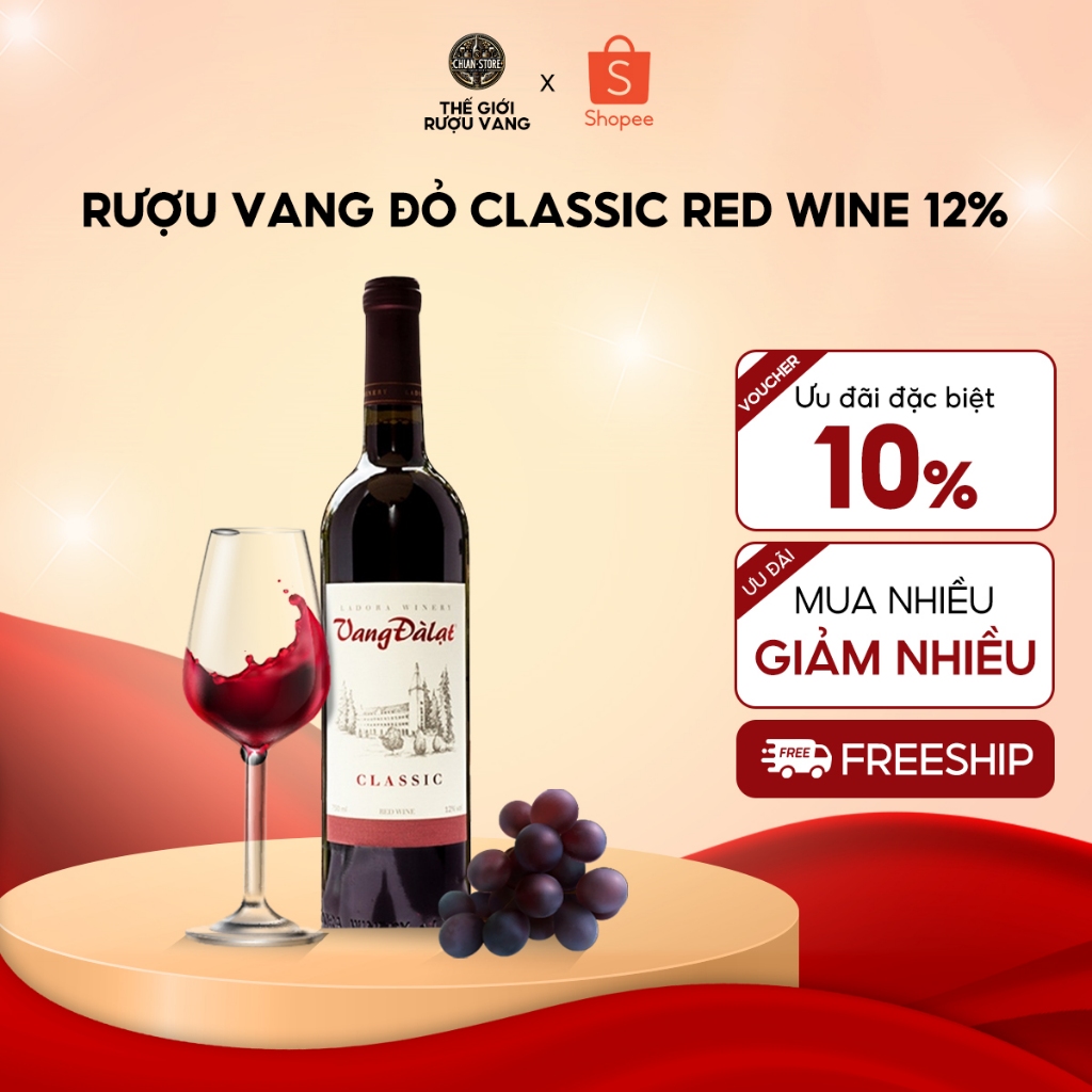 Rượu vang đỏ Đà Lạt Classic Red Wine 12% chai 750ml hương vị thơm ngon ...