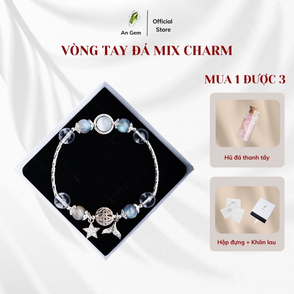 Vòng tay đá mix charm An Gem, lắc tay nữ mạ bạc phối đá | Shopee Việt Nam