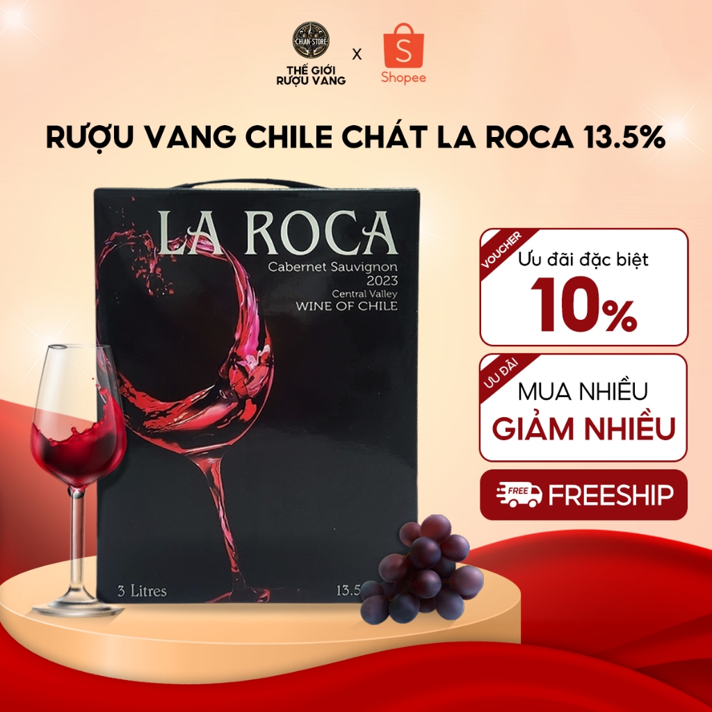 Rượu vang bịch Chile chát La Roca 13.5% hộp 3L/ 5L nhập khẩu chính hãng | Shopee Việt Nam