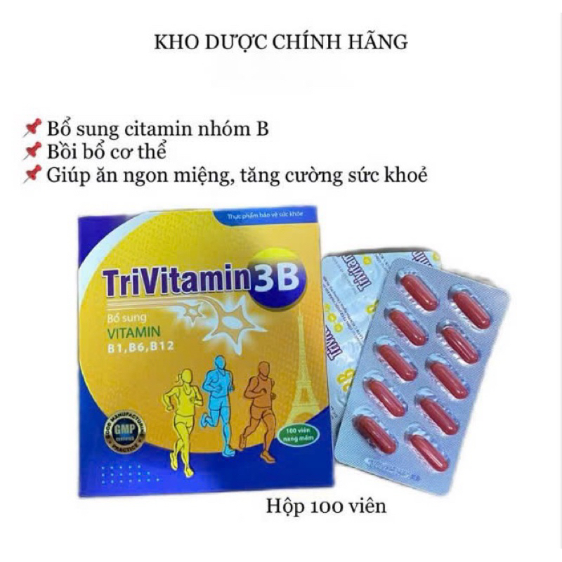Viên uống bổ sung TRIVITAMIN 3B (B1, B6, B12) hộp 100v nang mềm - Bổ sung vitamin nhóm B, tăng ...