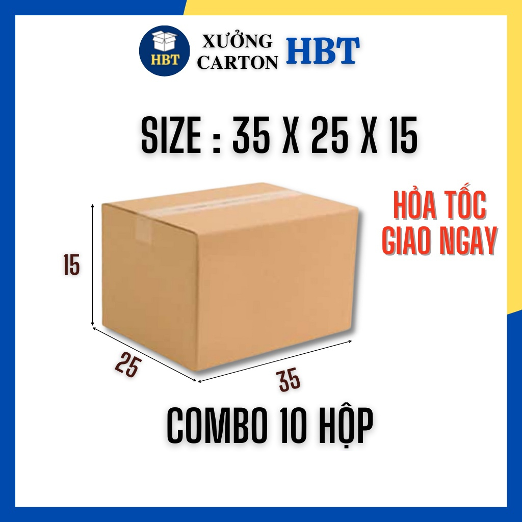 (H2) 35x25x15 - 10 hộp carton đóng hàng giá rẻ, đóng mỹ phẩm, box giày ...