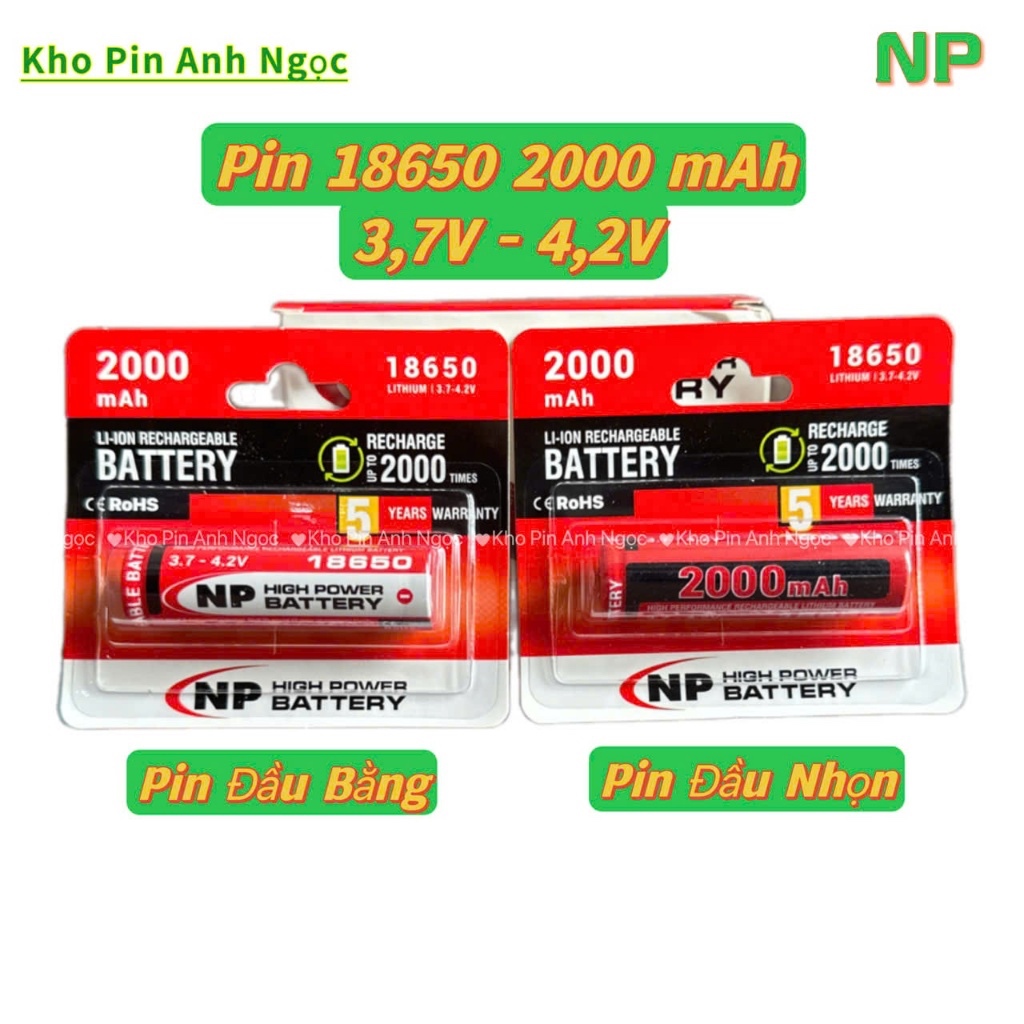 Pin Sạc Lithium Ion 18650 2000 mAh 3,7V - 4,2V Chính hãng NP | Shopee ...