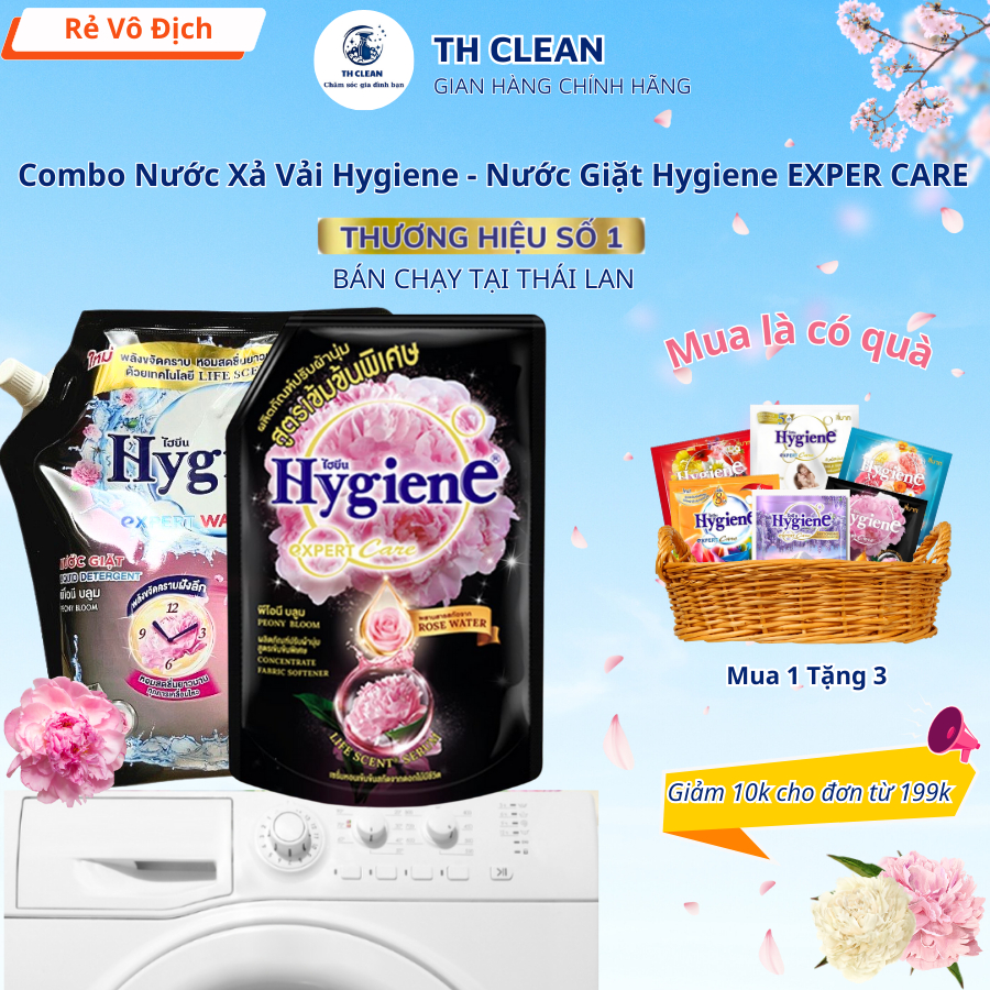 Combo nước xả vải Hygiene Thái Lan 1150ml, 2000ml và nước giặt Hygiene 1800ml EXPER CARE hương ...