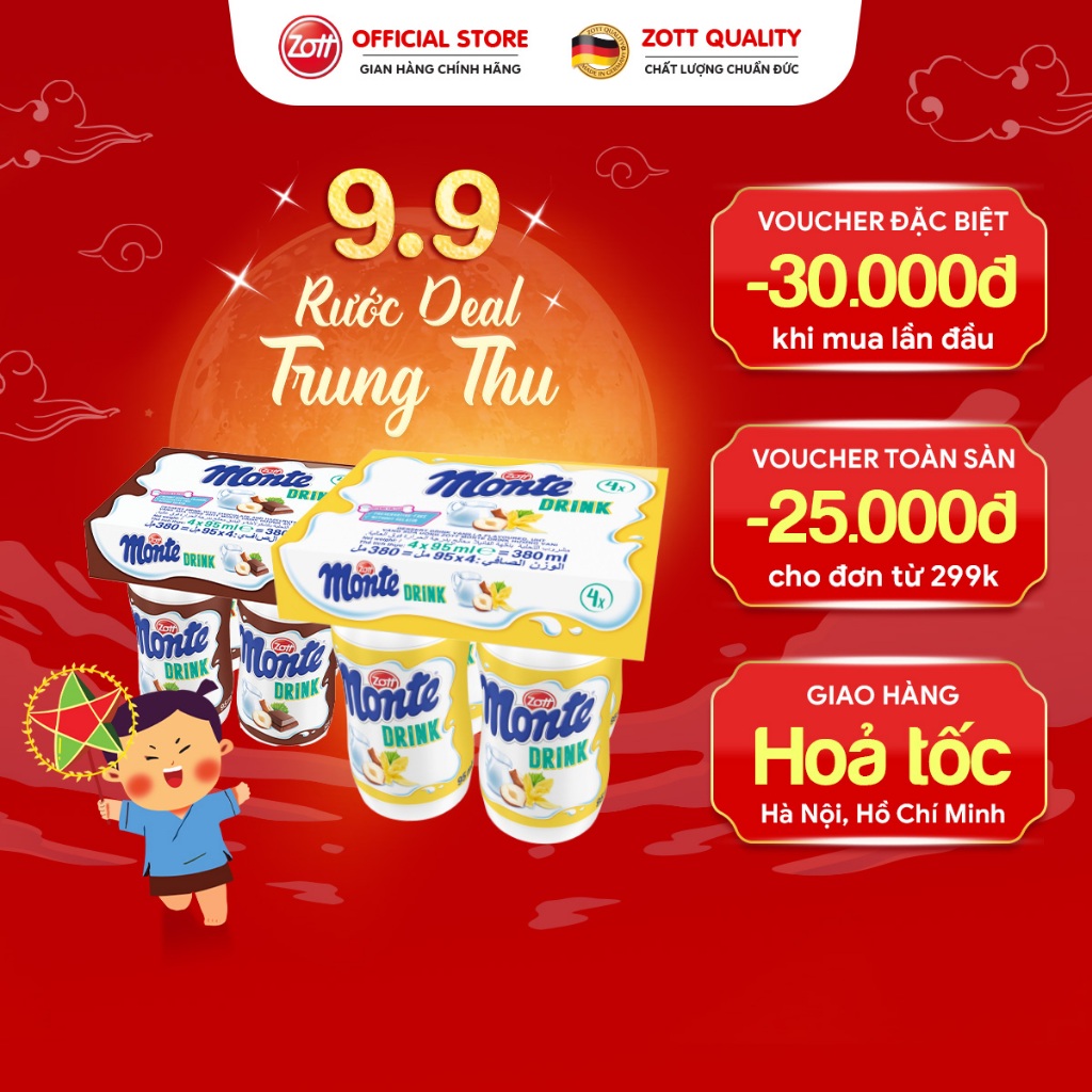 [Giao Hoả Tốc] COMBO MIX 2 lốc Váng sữa uống Zott Monte Drink vị Vani ...