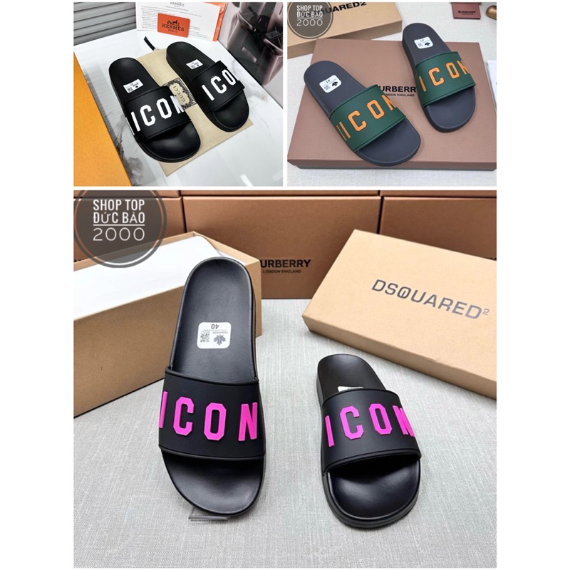 Dép lê nam quai ngang DSQ quai cao su dẻo đúc nổi chữ ICON đế nổi vân ...